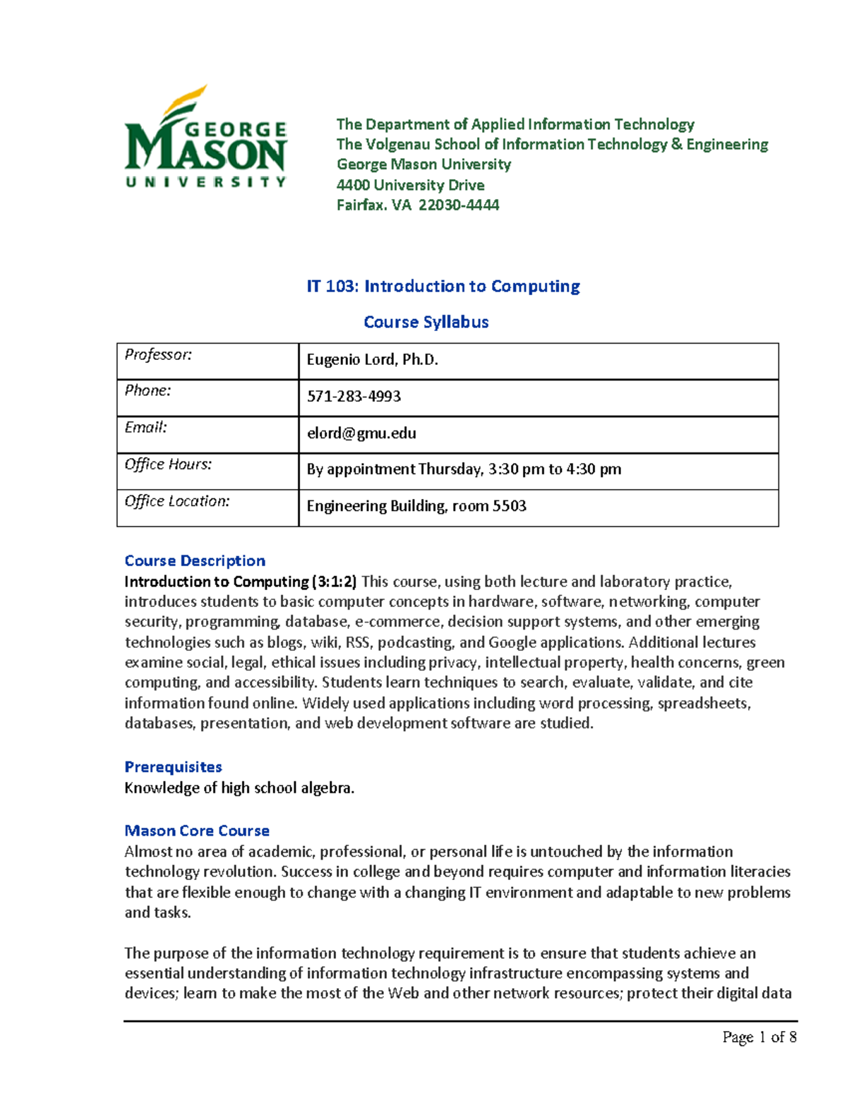Lecture syllabus - Page 1 of 8 The Department of Applied Information ...