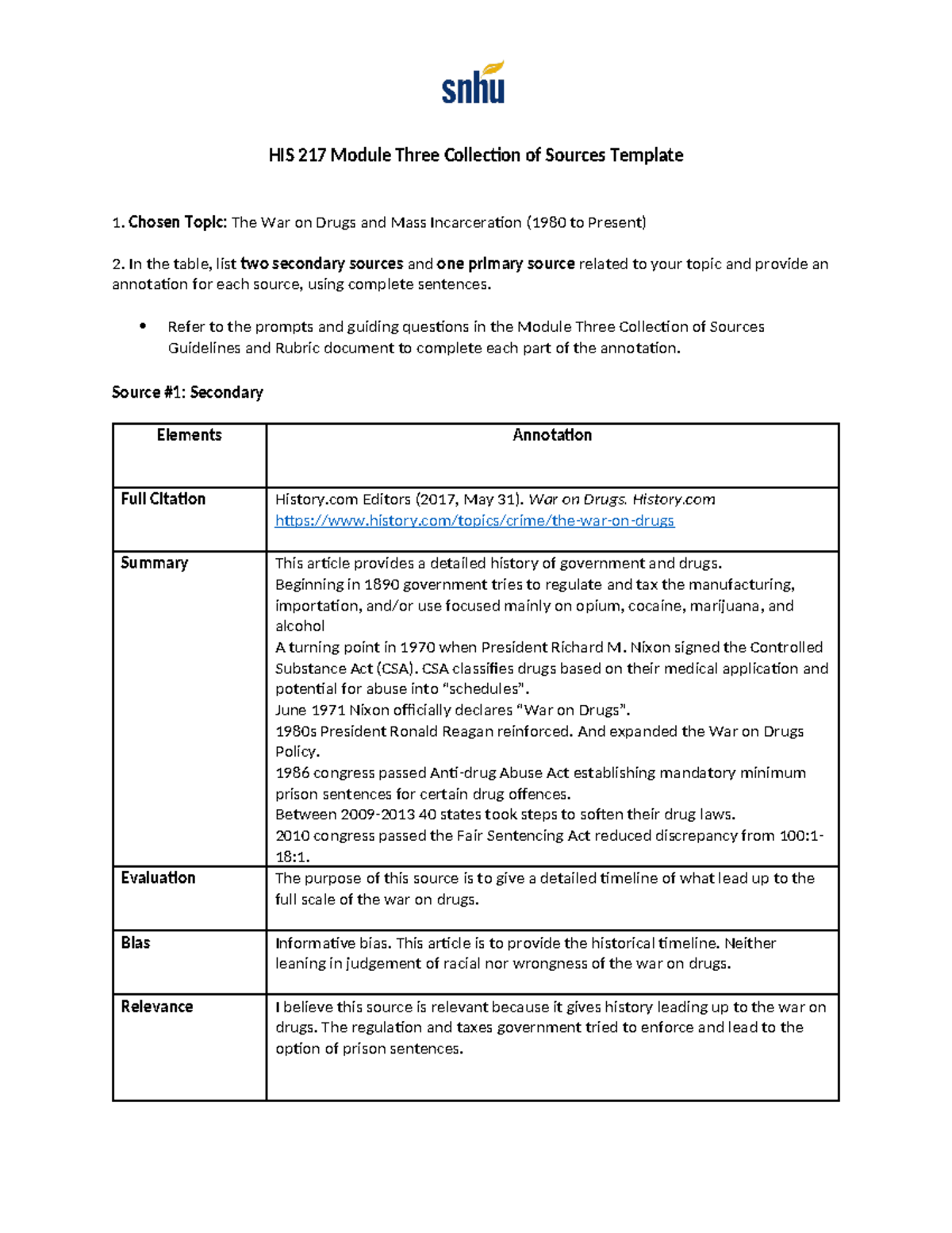 HIS 217 Module 3 Source Collection: War on Drugs & Mass Incarceration ...