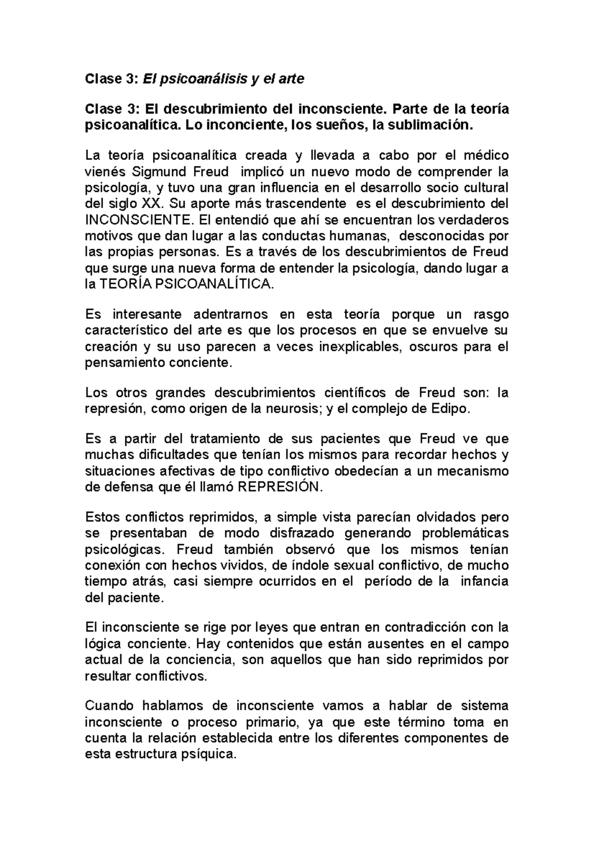 Clase 3 - ASDASDASDA - Clase 3: El psicoanálisis y el arte Clase 3: El ...