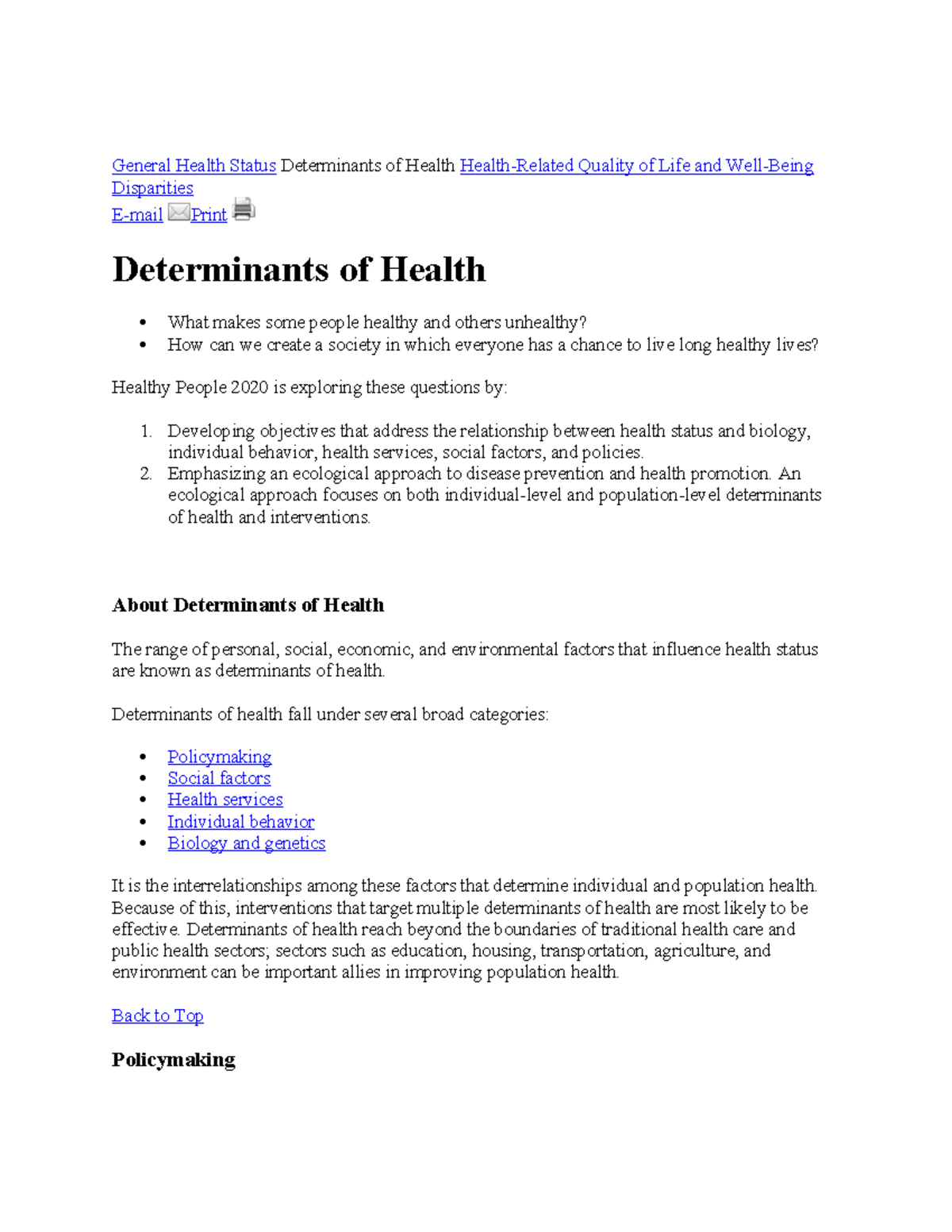 Determinants of Health Health - General Health Status Determinants of ...