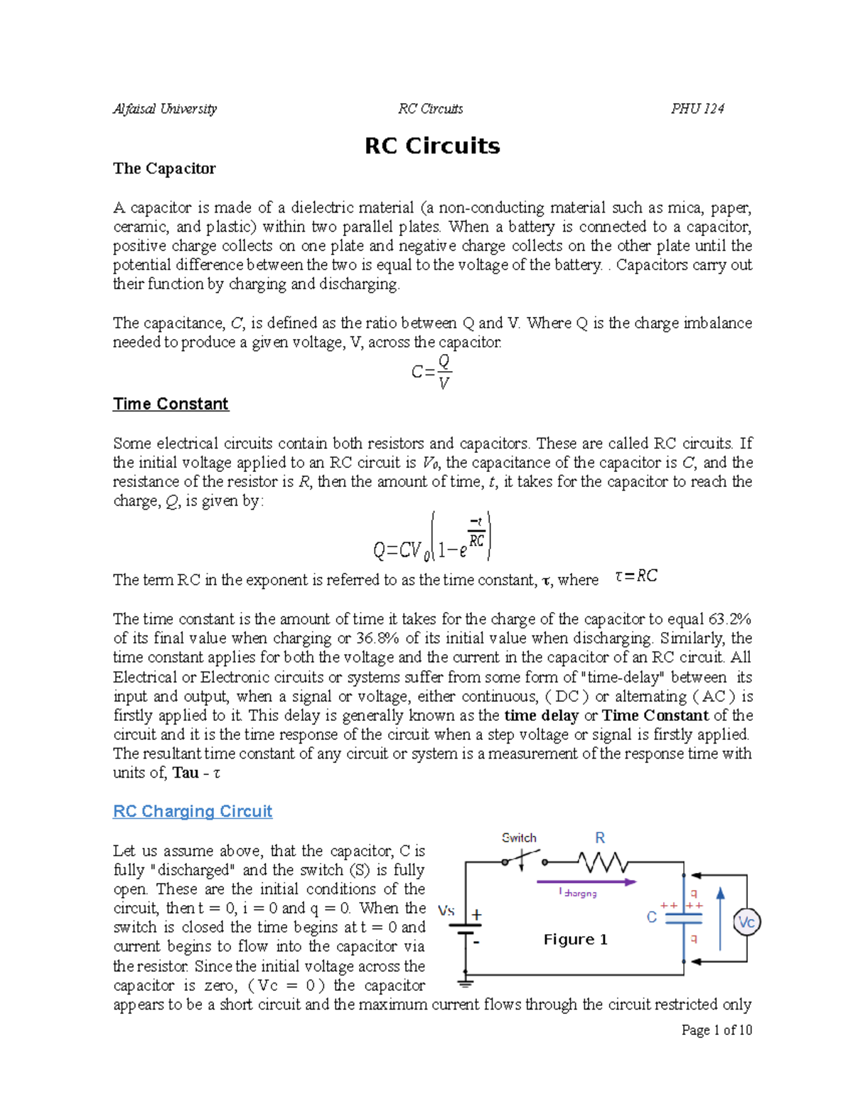 RC Circuits Edited - lab report - RC Circuits The Capacitor A capacitor ...