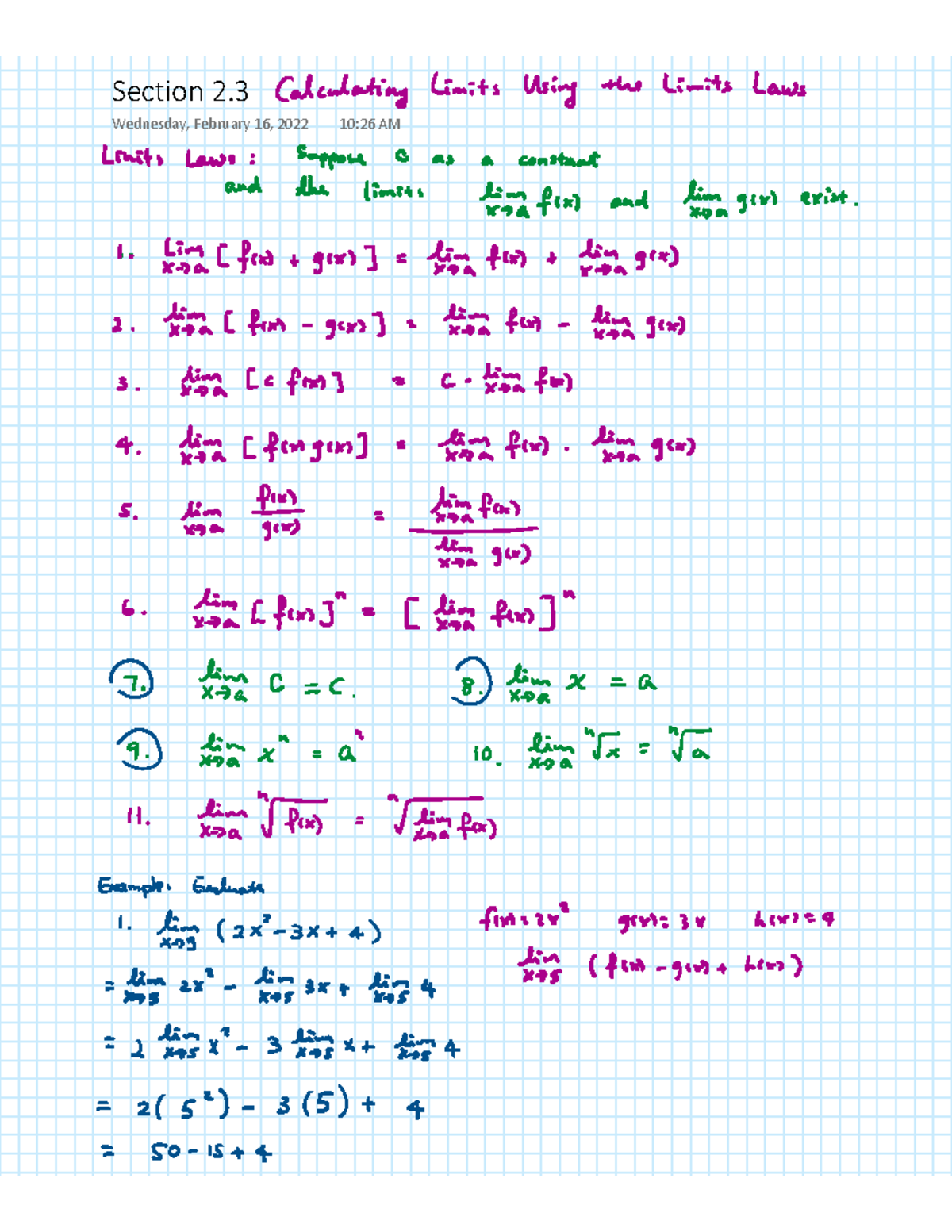 Section 2.3 Calculus - MATH 190 - Section 2. Wednesday, February 16 ...