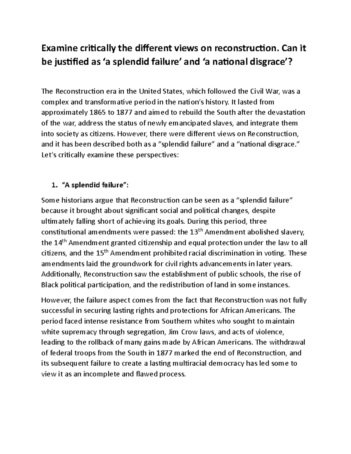 USA sem2 - history of usa Second Sem All questions - Examine critically ...