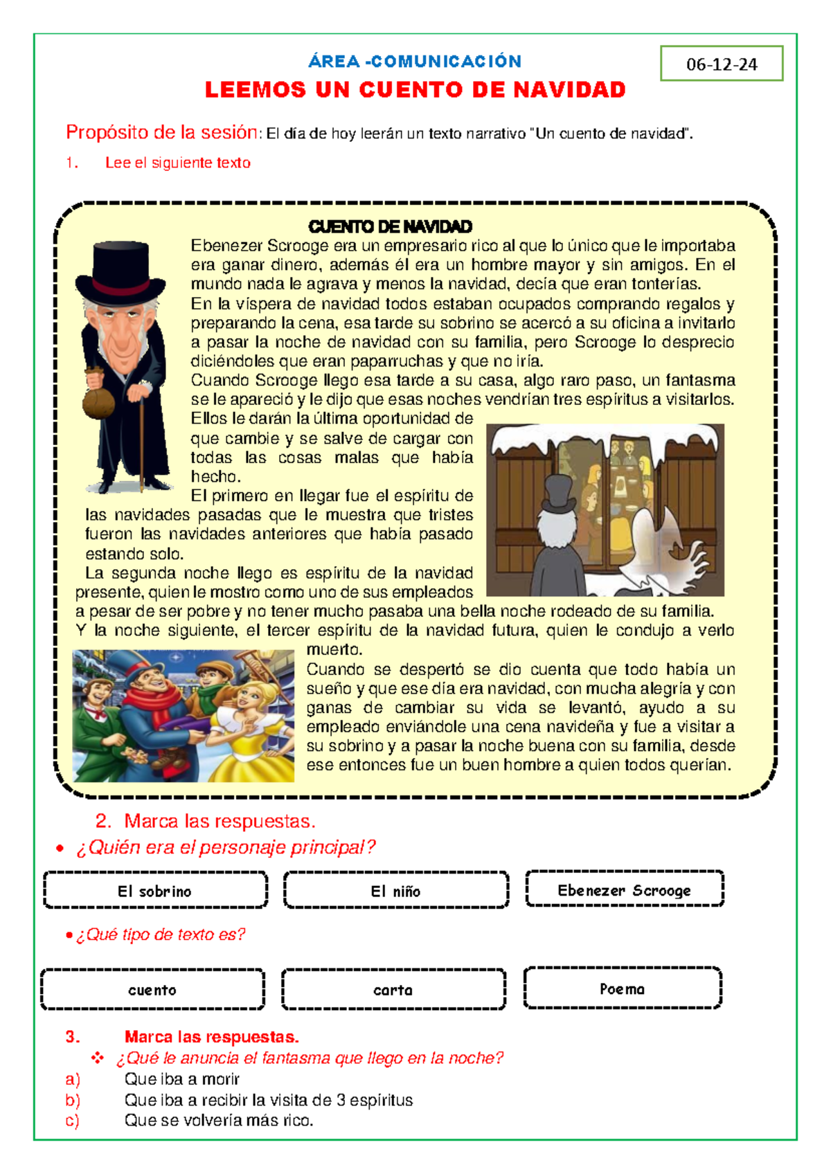 Leemos UN Cuento DE Navidad - ÁREA - COMUNICACIÓN LEEMOS UN CUENTO DE NAVIDAD Propósito de la ...