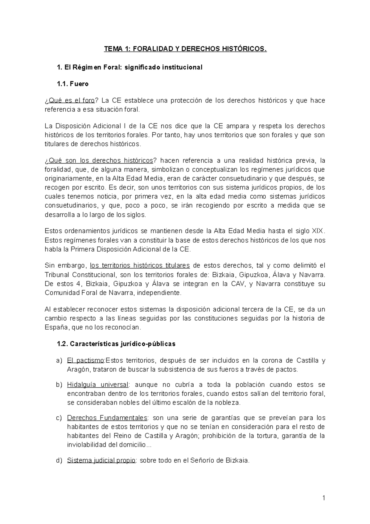 Derecho Autonomico Vasco - TEMA 1: FORALIDAD Y DERECHOS HISTÓRICOS. El ...