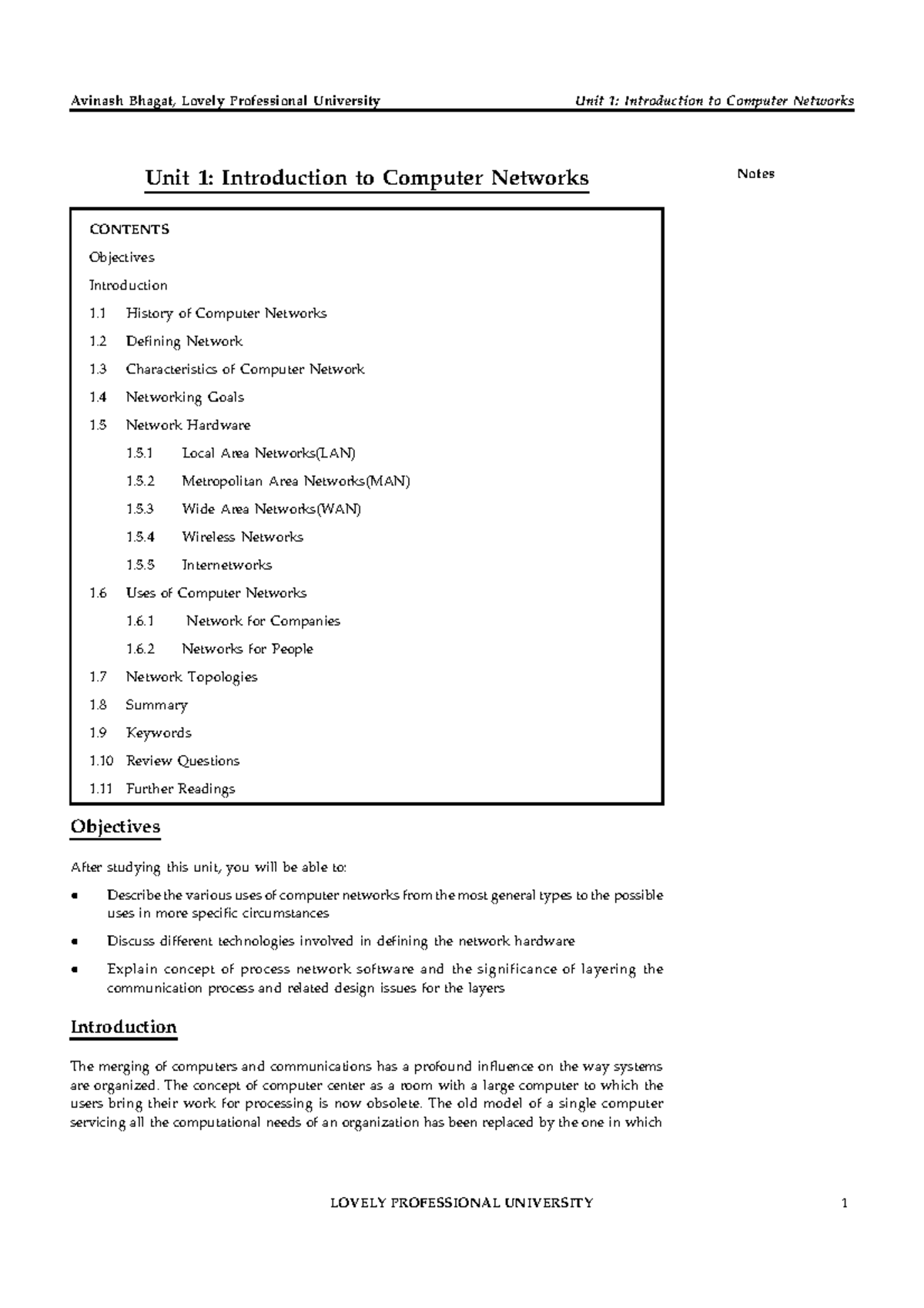 Computer Networks Chapter 1 Unit 1 Introduction To Computer Networks Unit 1 Introduction To