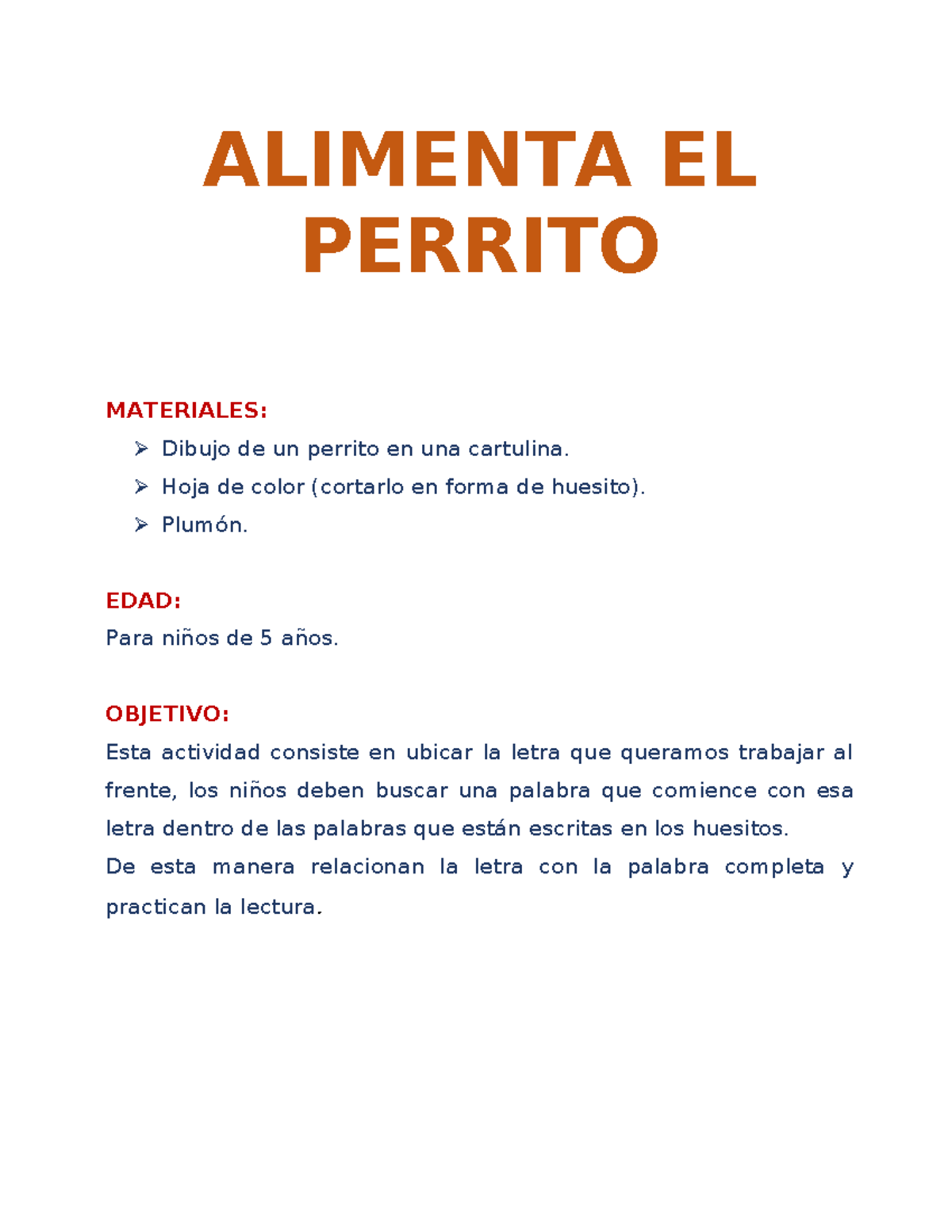 Actividades DE Lectoescritura - ALIMENTA EL PERRITO MATERIALES: Dibujo ...