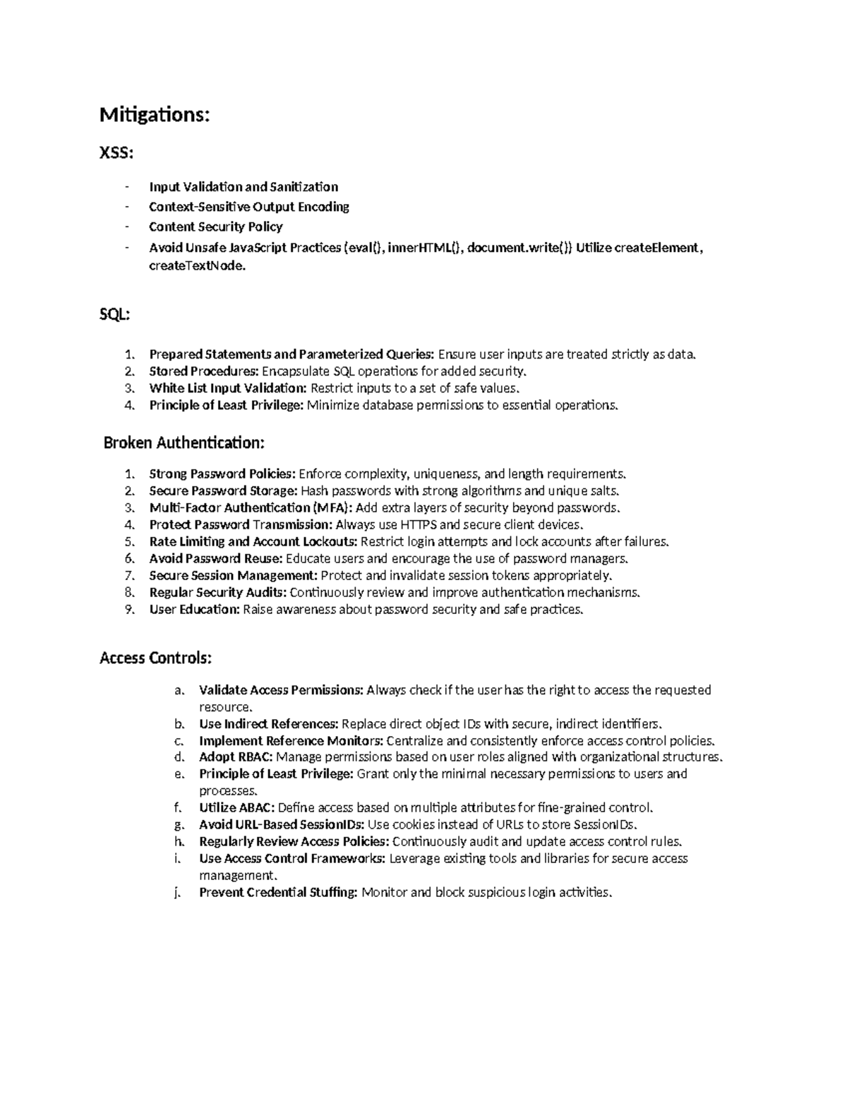 Web - Summary Web Usability - Mitigations: XSS: - Input Validation and ...