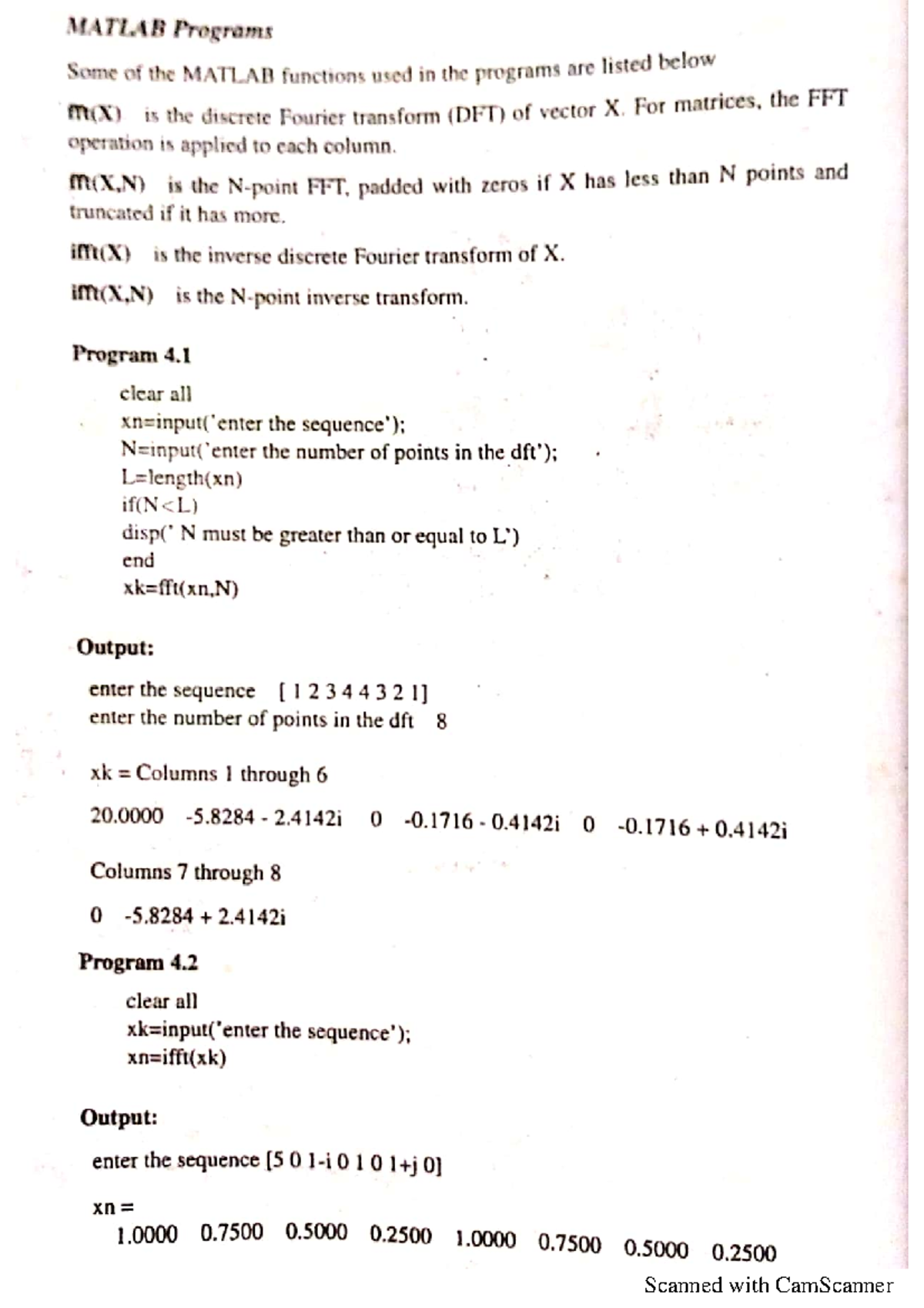 Matlab program - B.tech Electronics and Communication - Scanned with ...