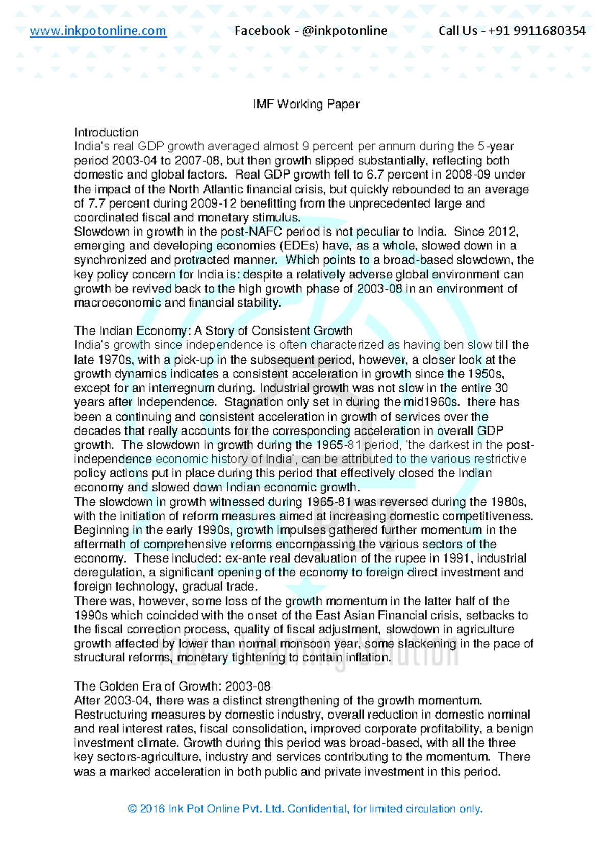 3. IMF Working Paper - Beneficial - IMF Working Paper Introduction ...