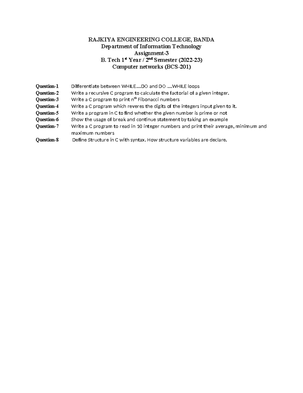 Pps Assignment 3 - pps notes also available - RAJKIYA ENGINEERING ...