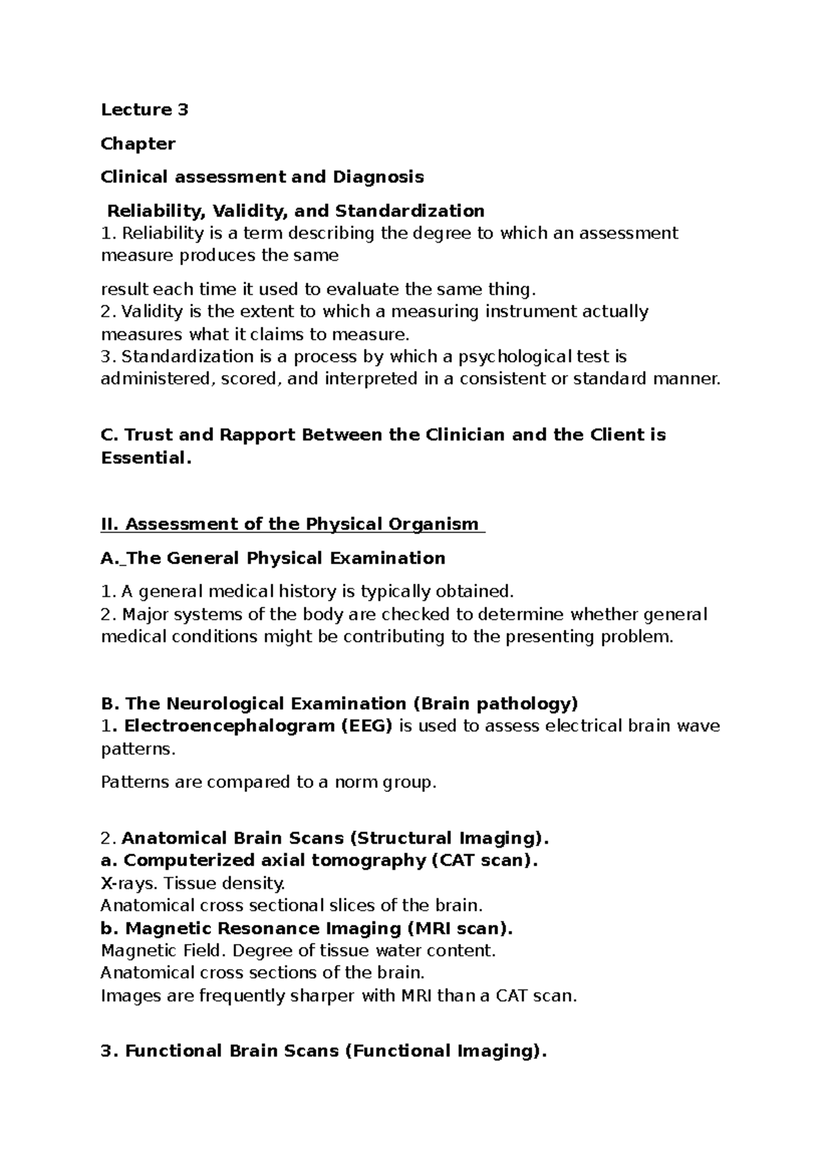 Psychopathology - summary based on clinical assessment and diagnosis ...