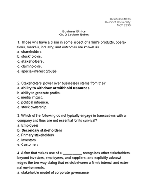 Business Ethics Class Notes - MGT 3230 - Studocu