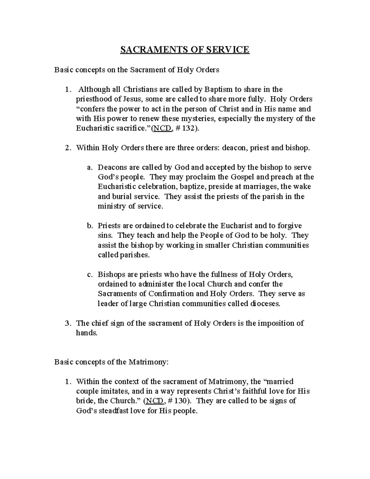 Sacraments of Service - SACRAMENTS OF SERVICE Basic concepts on the ...