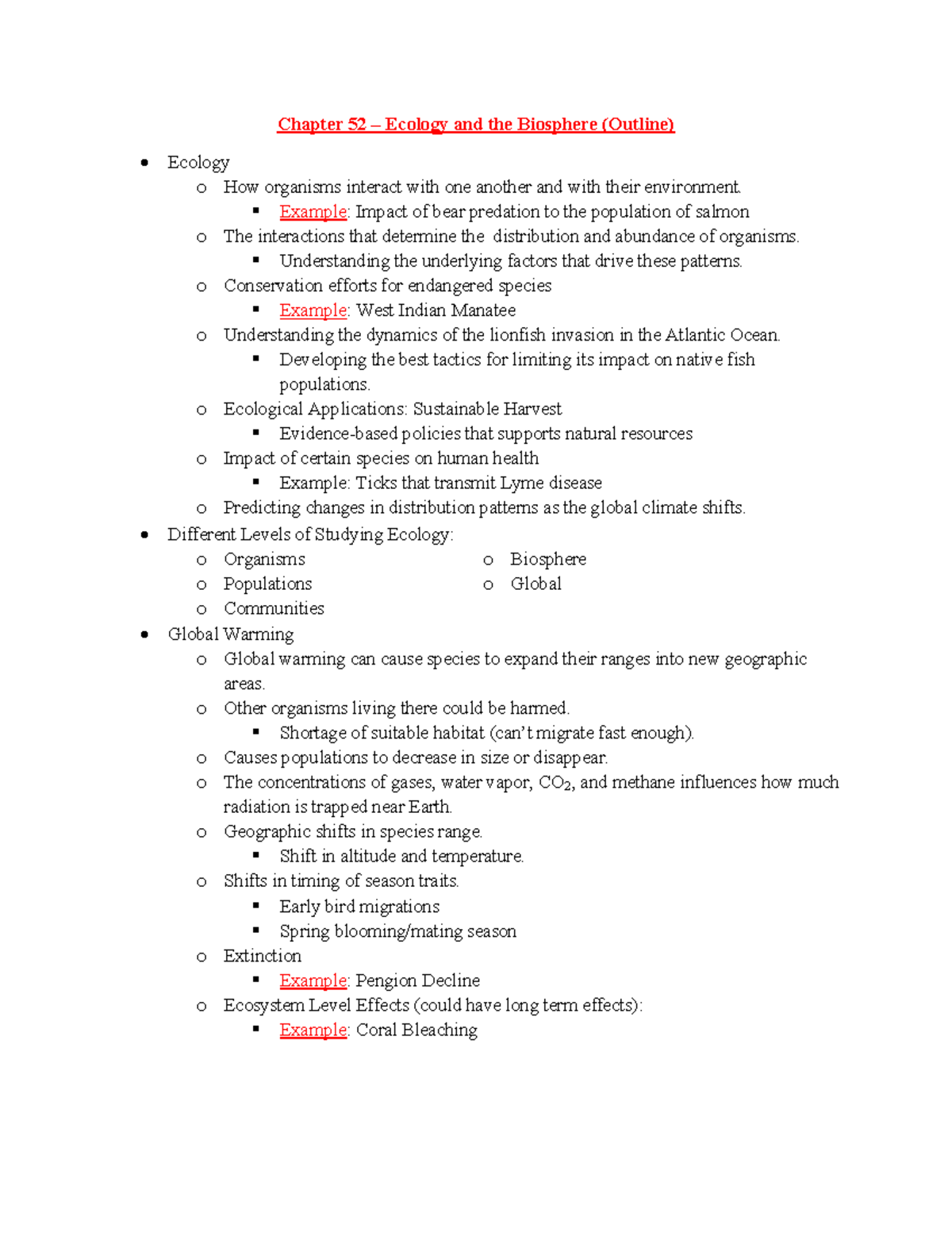 Bio 2 - Unit 4_Chapter 52_Ecology and Biosphere_(Outline) - BSC2011 ...