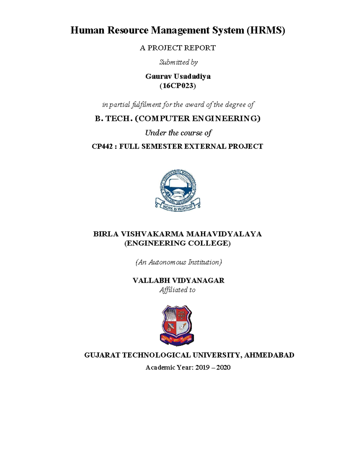 16CP023 CP442 HRMS - Human Resource Management System (HRMS) A PROJECT ...