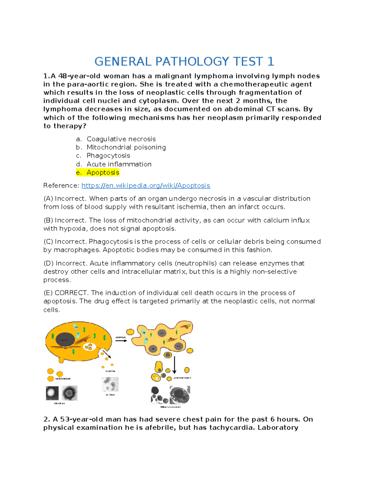 GP Test 1 - class test - GENERAL PATHOLOGY TEST 1 1 48-year-old woman ...