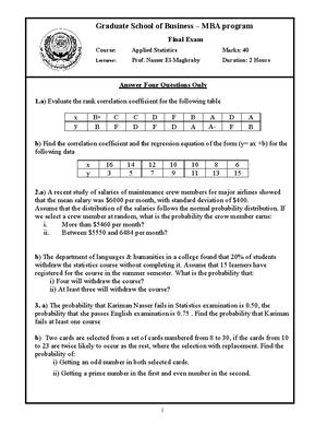 Probability sheet - Dr Alaa - applied statistics - Studocu