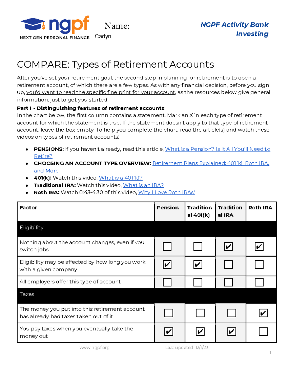 Unit 6 Compare Types Of Retirement Accountsfin Ngpf Last Updated