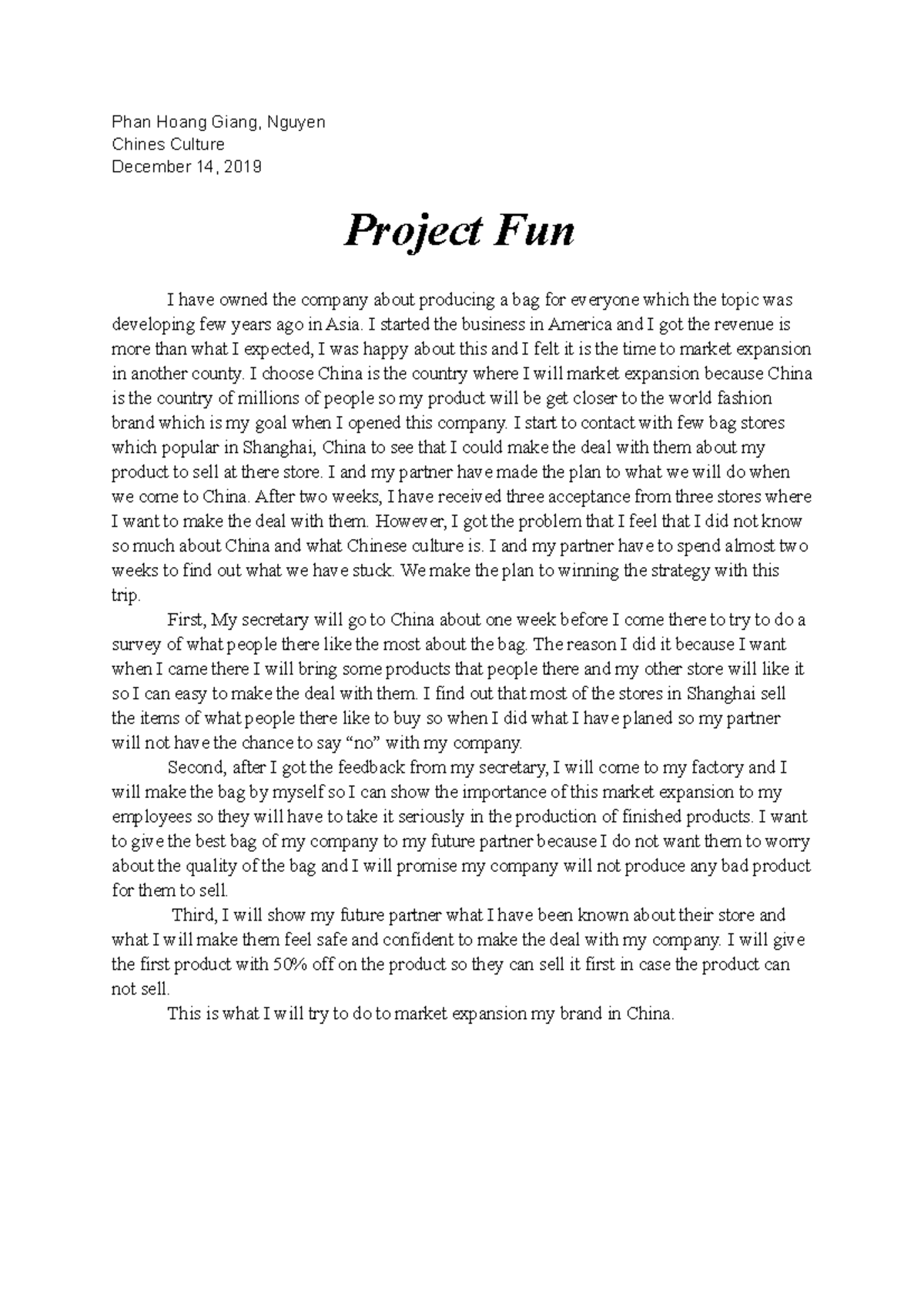 Project Fun assignment - Phan Hoang Giang, Nguyen Chines Culture ...