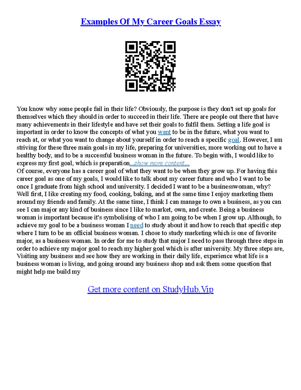 Career Goal Essay - Examples Of My Career Goals Essay You know why some ...