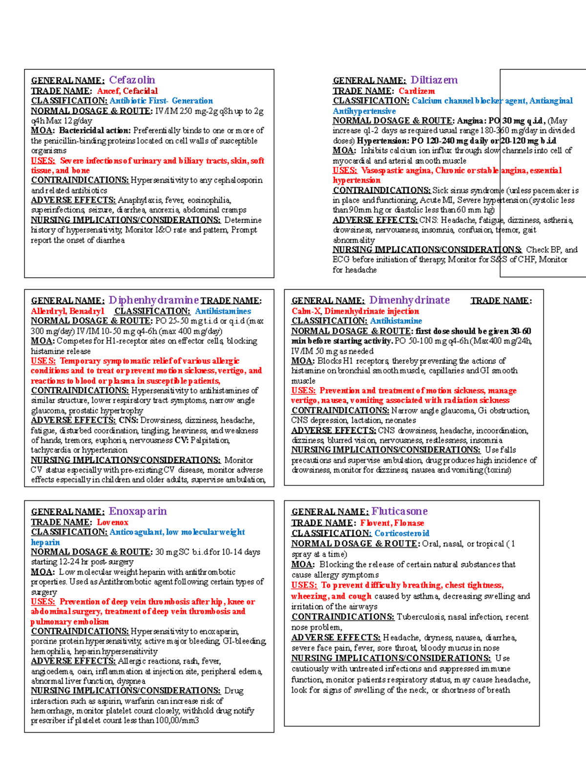 DRUG CARD - DRUG CARD - GENERAL NAME: Cefazolin TRADE NAME: Ancef ...