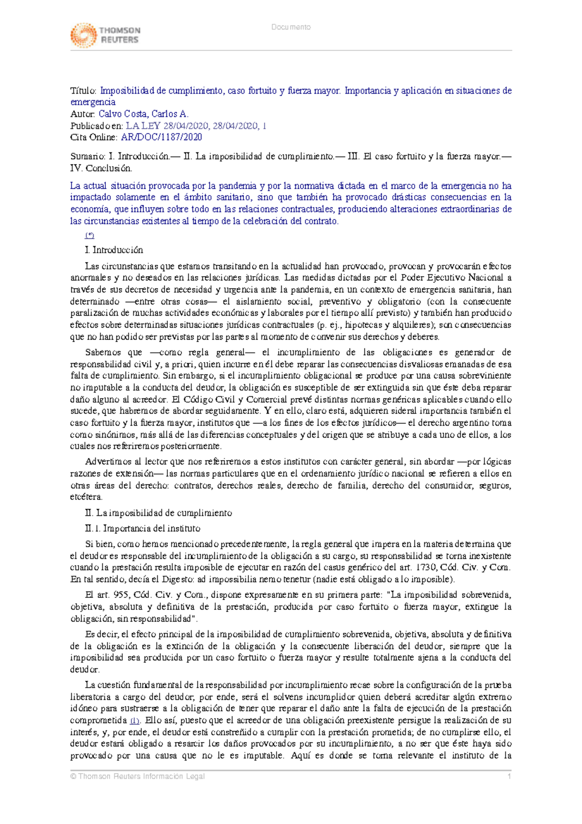 Imposibilidad de cumplimiento - Título:Imposibilidad de cumplimiento ...
