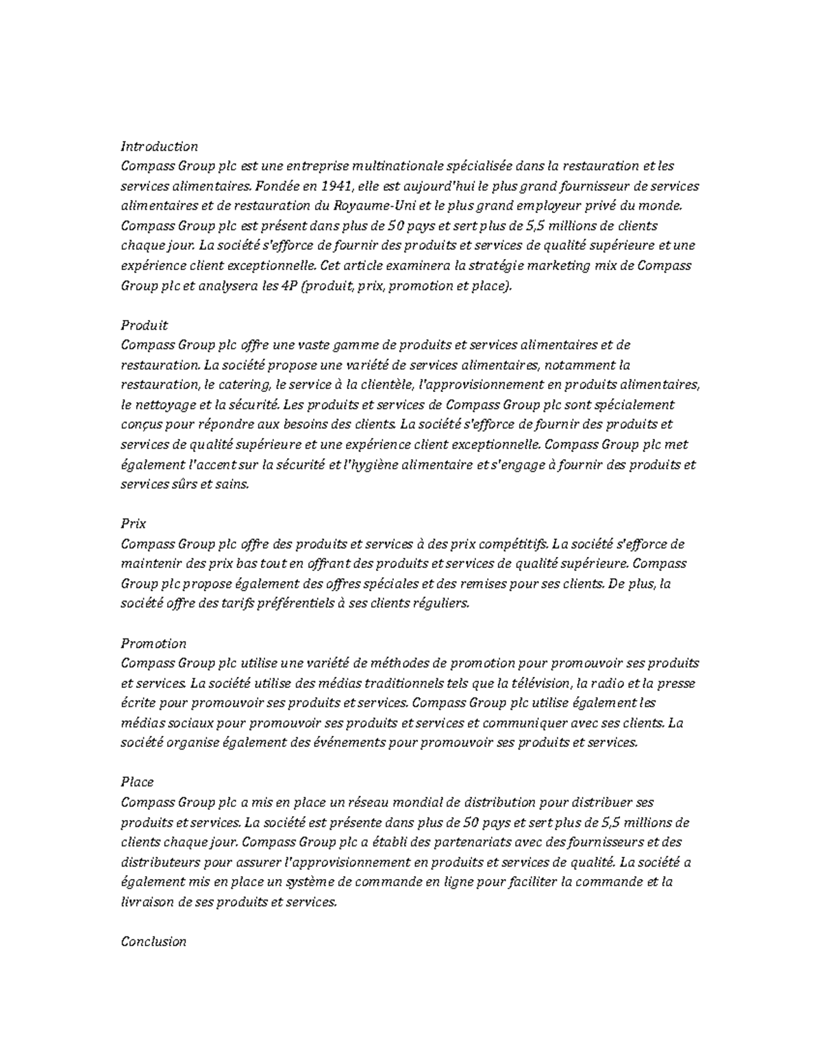 Compass Group plc marketing mix - Introduction Compass Group plc est ...