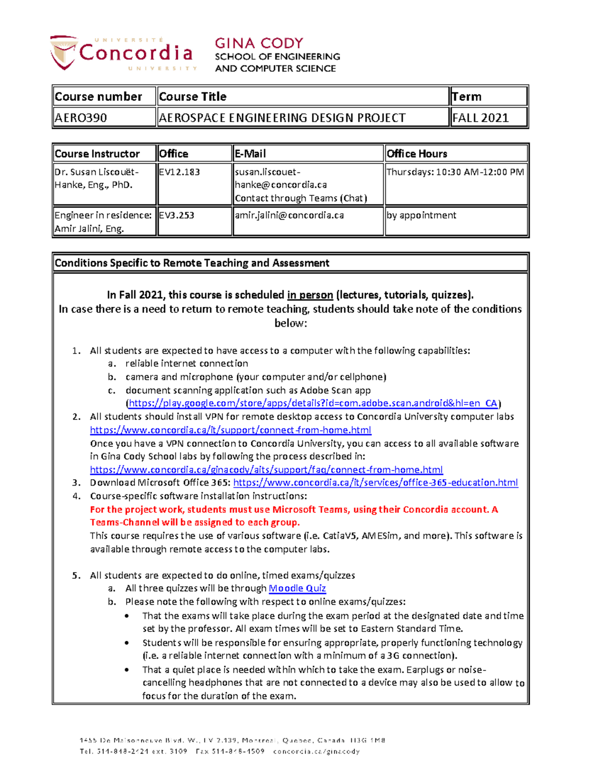 AERO390 2021 Course Outline - Course number Course Title Term AERO390 ...