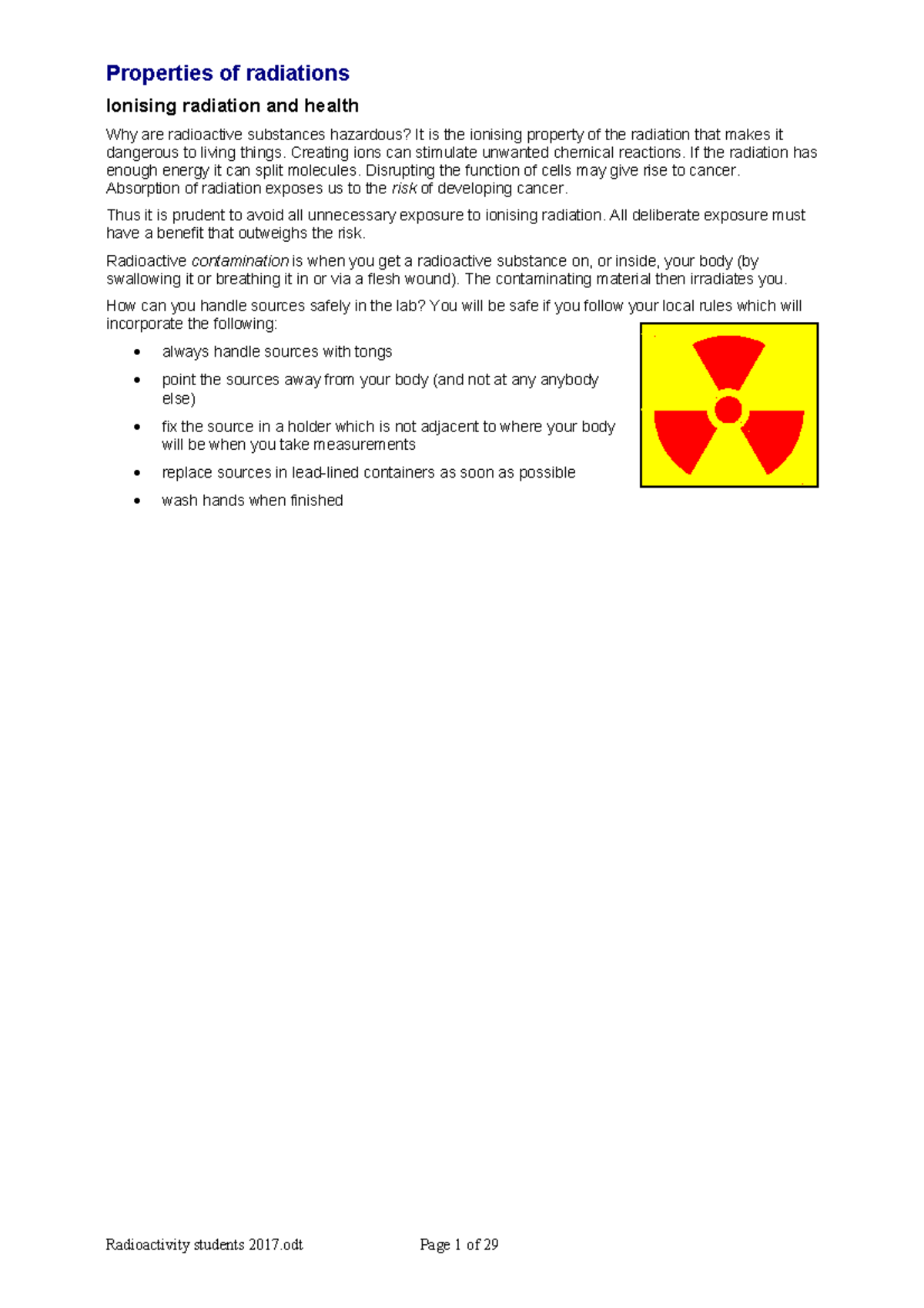 Properties of radiations: Lecture notes and test Qs - Properties of ...