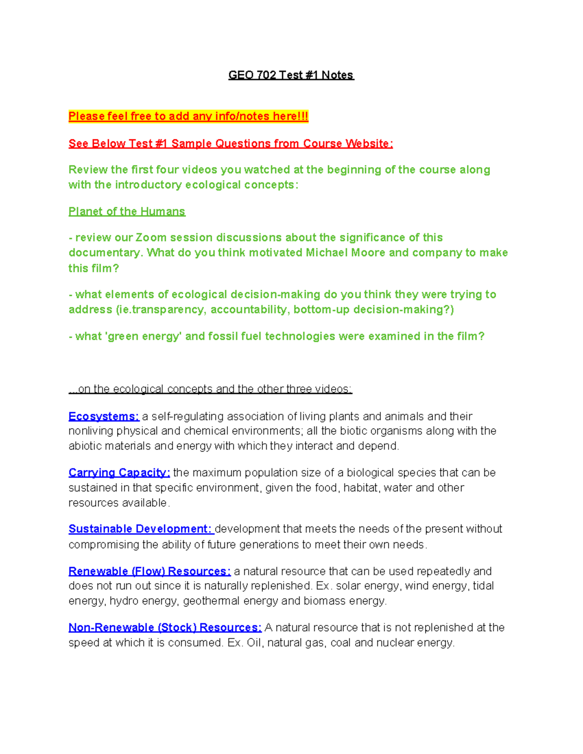 GEO 702 Test #1 Notes - GEO 702 Test #1 Notes Please feel free to add ...