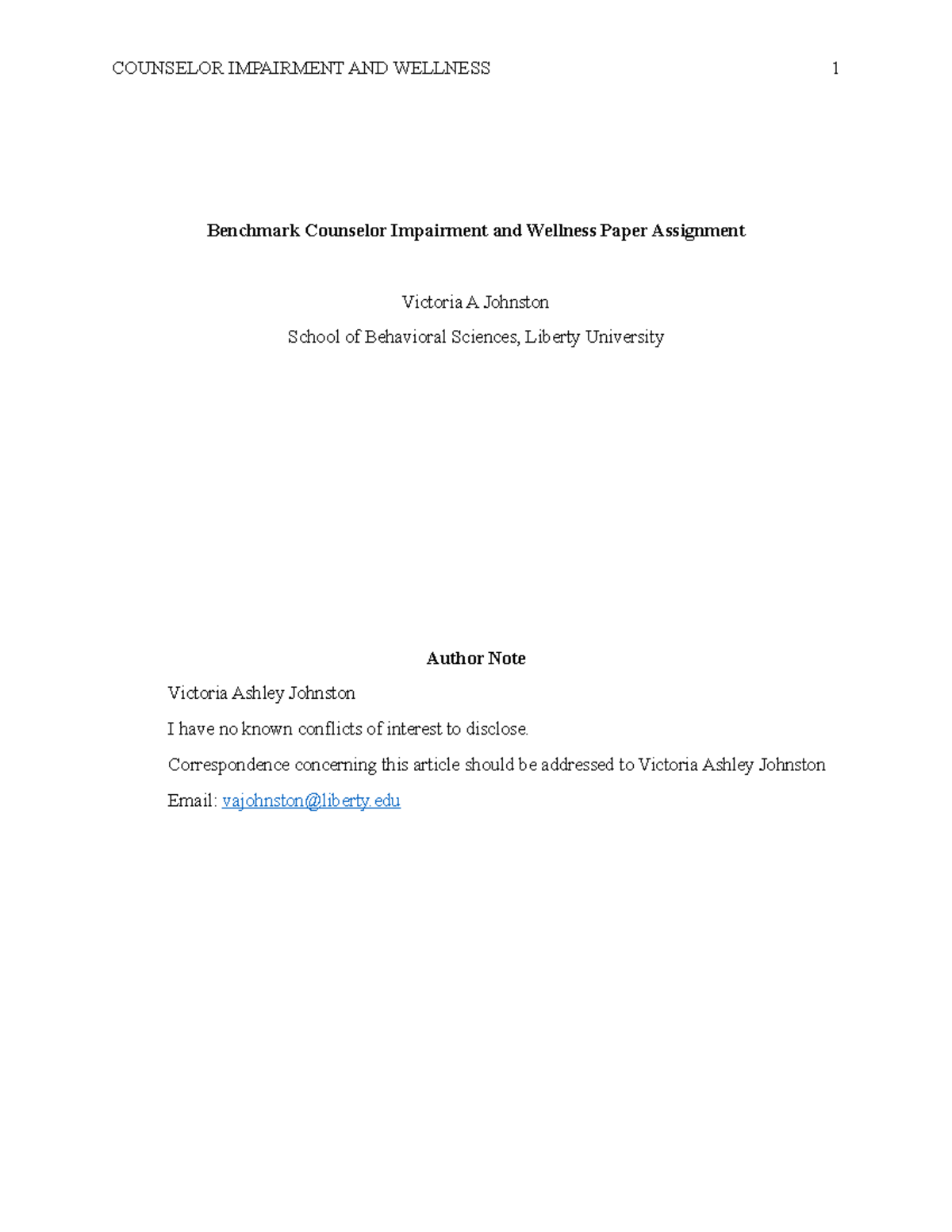 Counselor Wellness and Impairment - Benchmark Counselor Impairment and ...