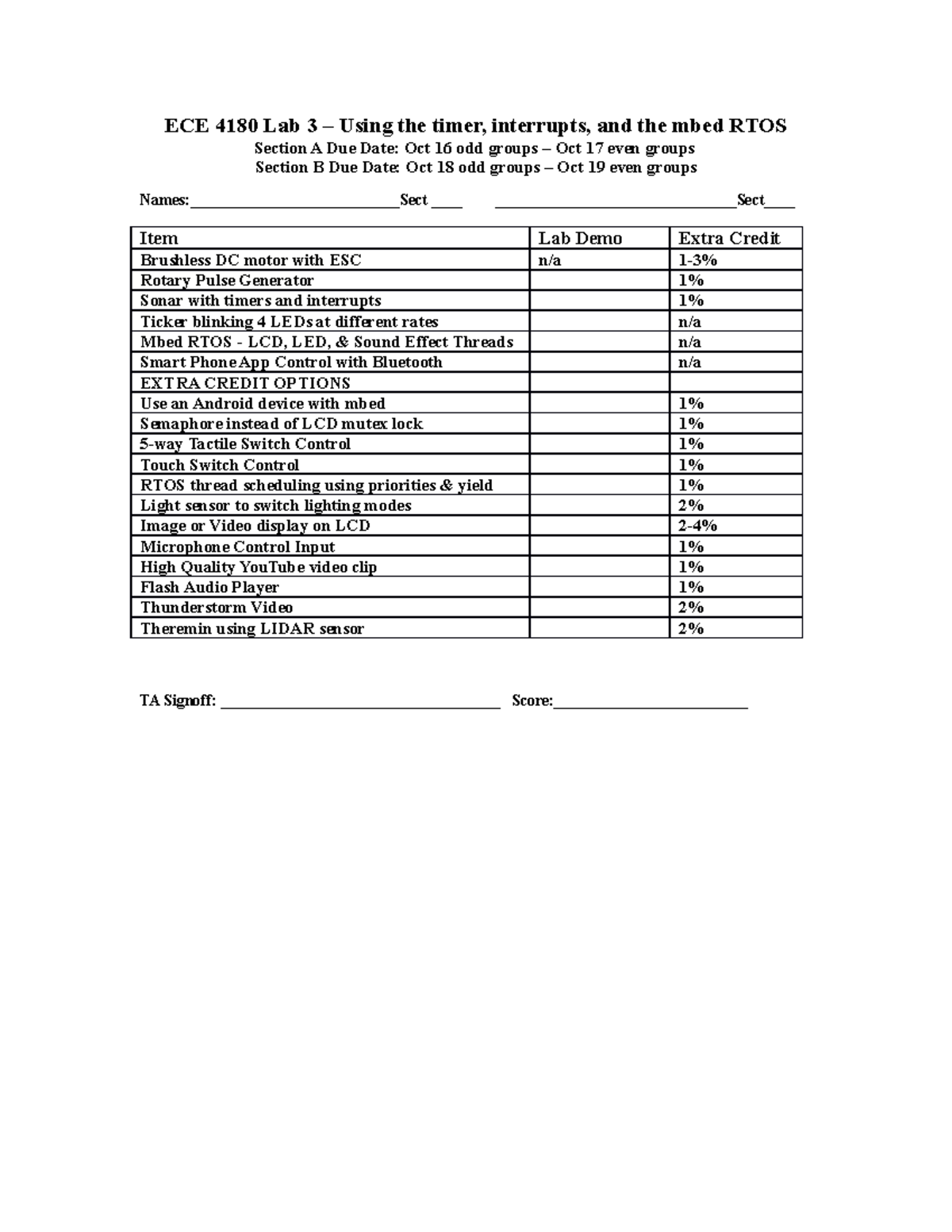 4180lab3RTOS F19 - ECE 4180 Lab 3 – Using the timer, interrupts, and the mbed RTOS Section A Due ...