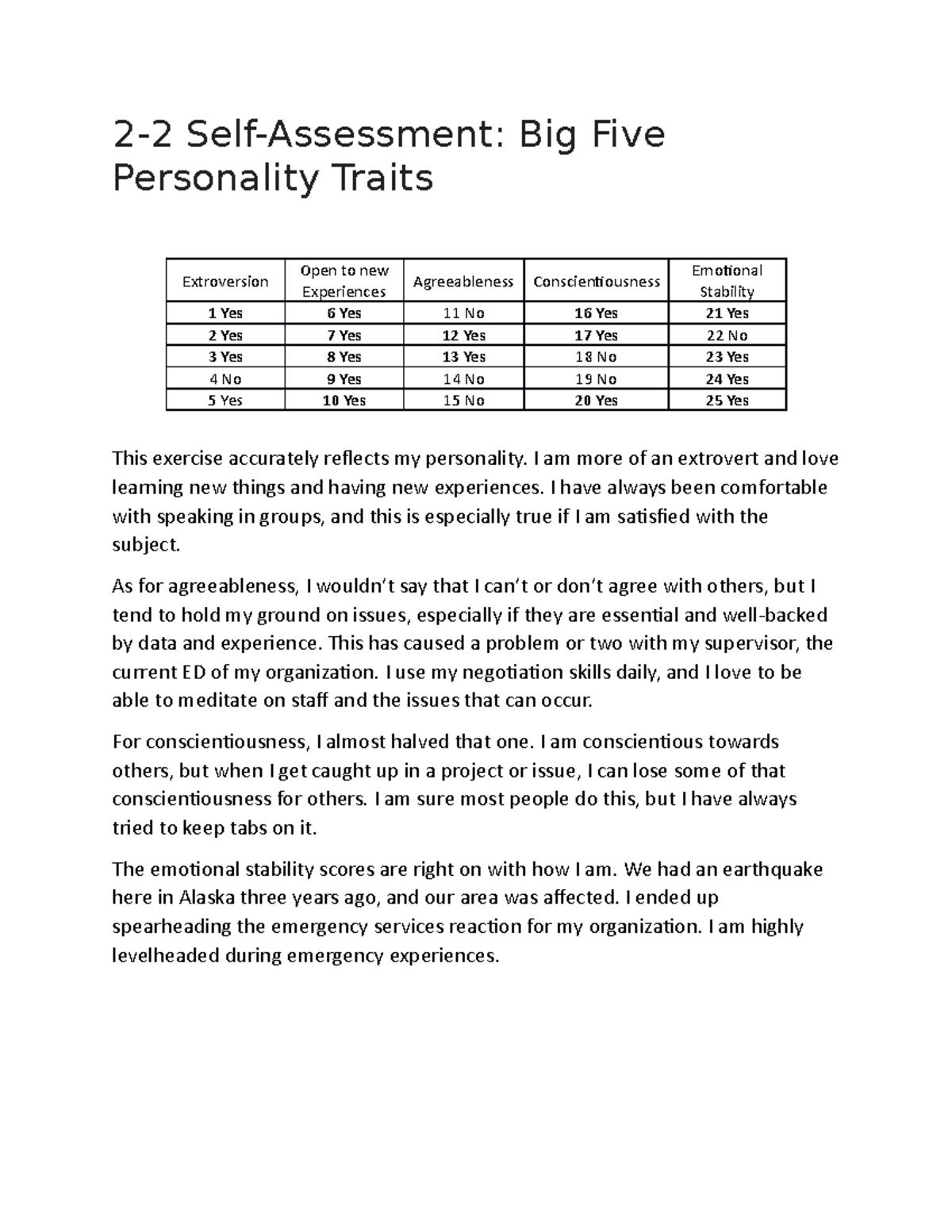 OL-600-X2208 2-2 Self-Assessment Big Five Personality Traits - 2-2 Self ...