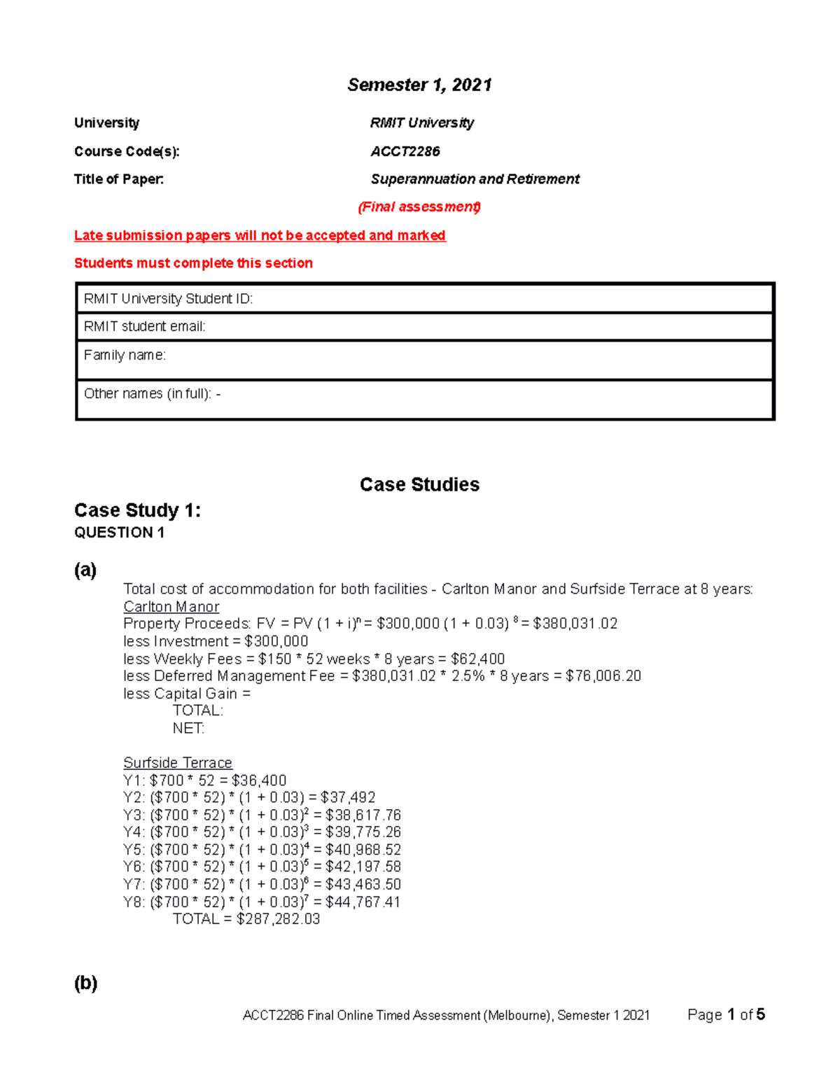ACCT2286 Assessment Task 3 Questions with Answer Paper 2021 Semester 1 ...