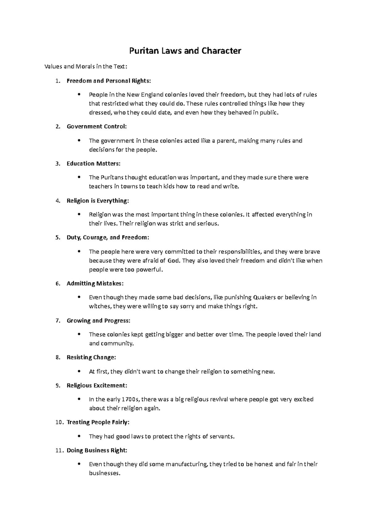 Englisch Puritans - Puritan Laws and Character Values and Morals in the ...