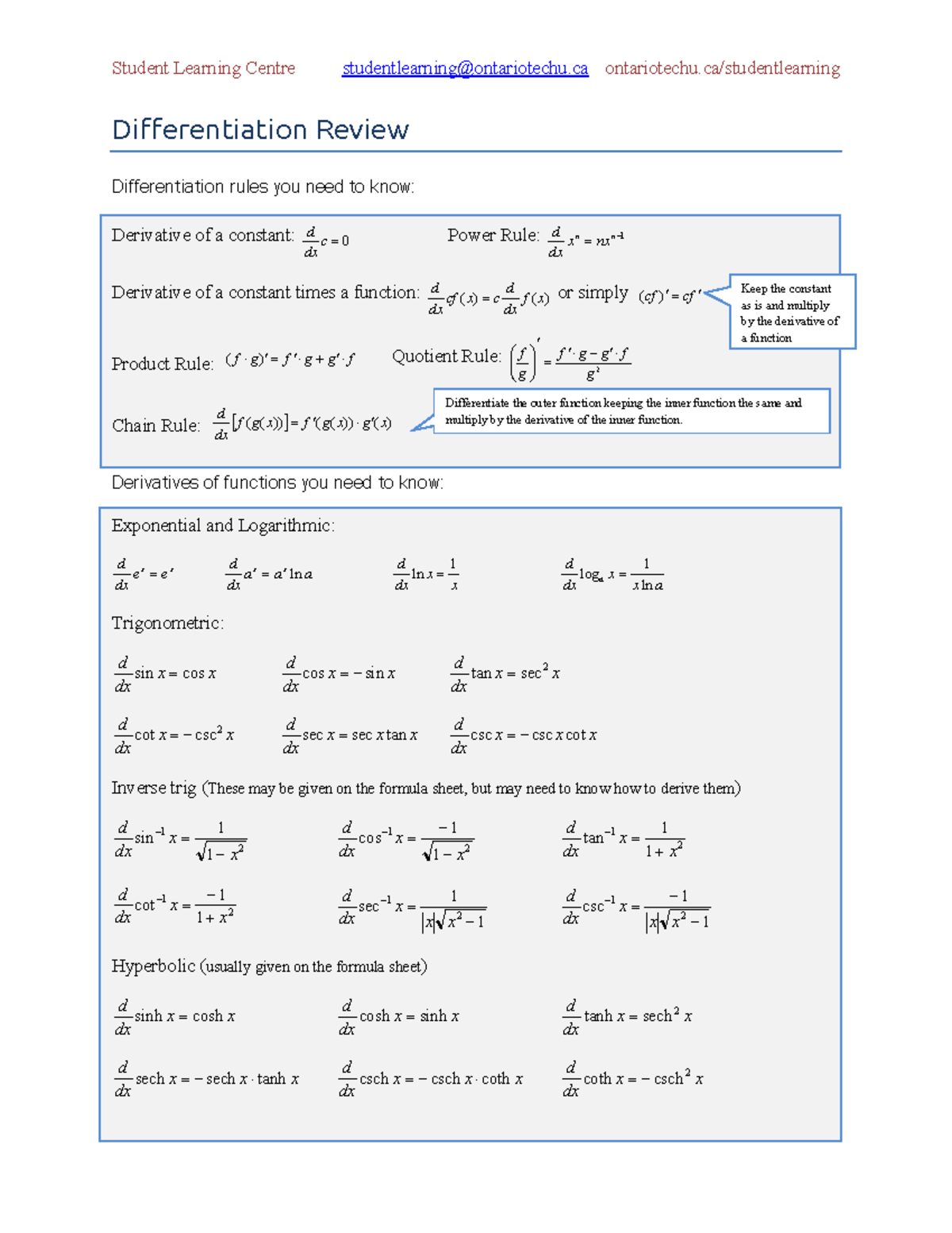 Copy of Review on Derivatives - Differentiation Review Differentiation ...