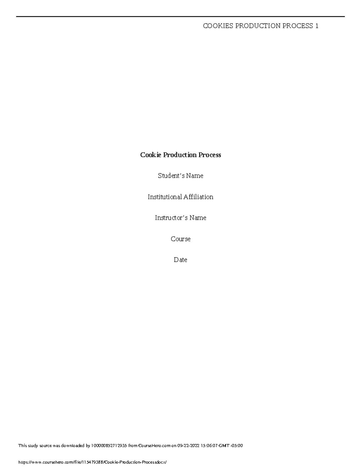 Cookie Production Process - Cookie Production Process Student’s Name ...