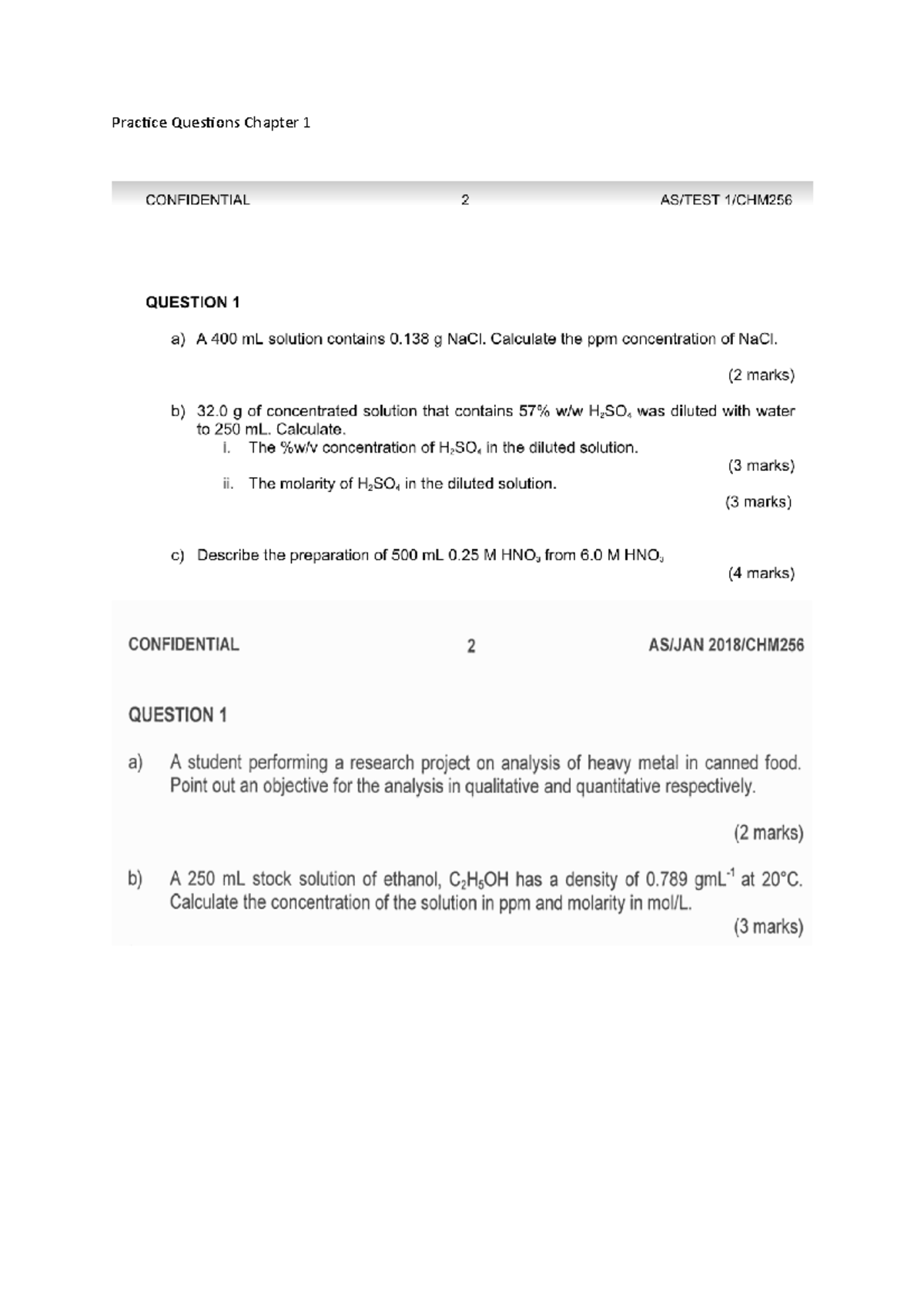 Practice Questions Chapter 1 - Basic Analytical Chemistry - Studocu