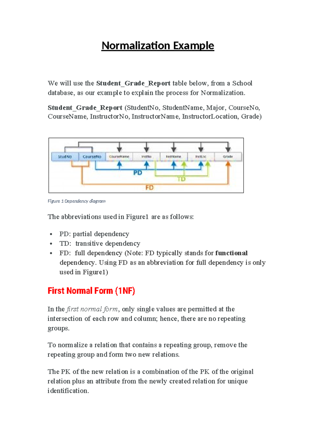 Normalization example - Normalization Example We will use the Student ...