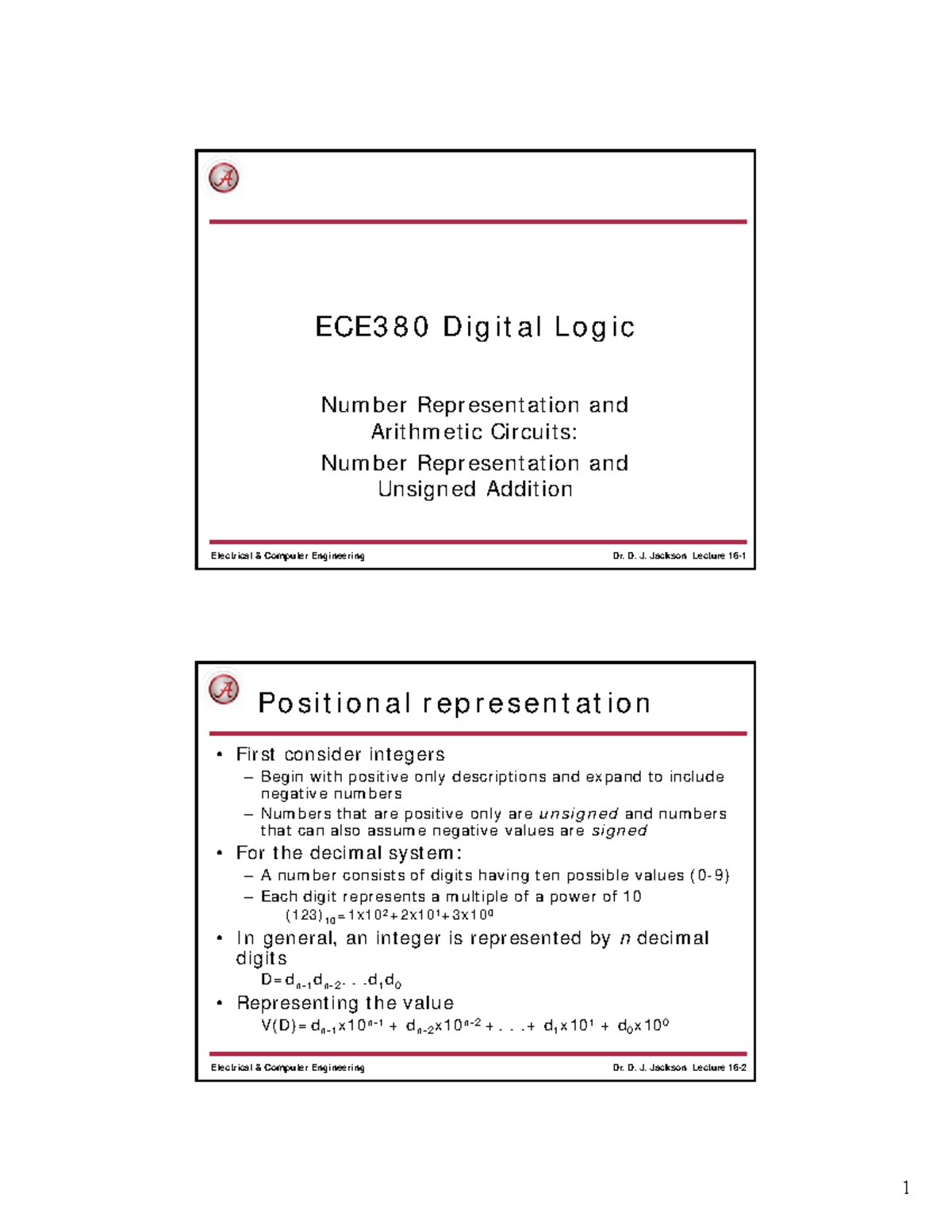 Lec 16 Number Representation And Arithmetic Circuits Number Representation And Unsigned