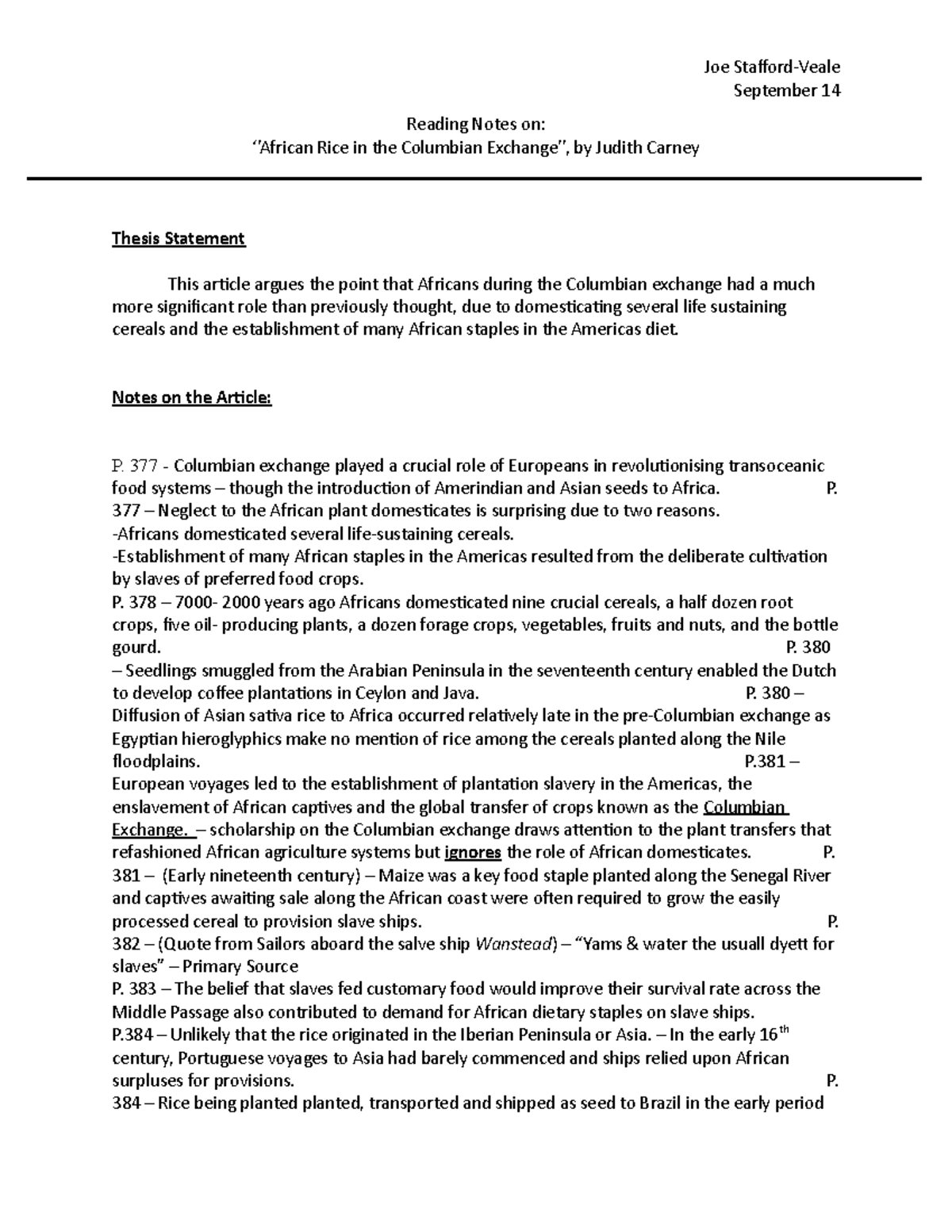 African Rice in the Columbian Exchange - September 14 Reading Notes on ...