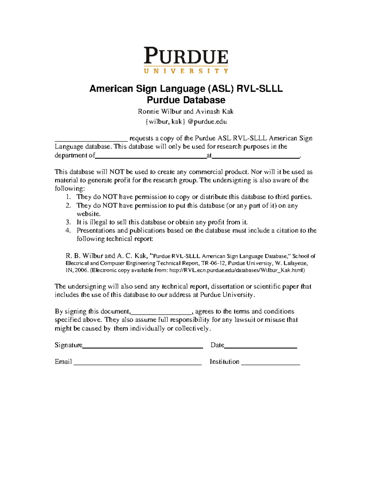 Agreement - American Sign Language (ASL) RVL-SLLL Purdue Database ...