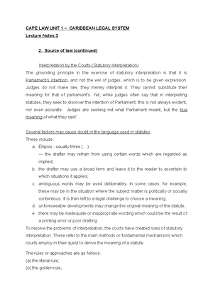 Caribbean Legal System - Lecture Notes 4 - CAPE LAW - Caribbean Legal ...