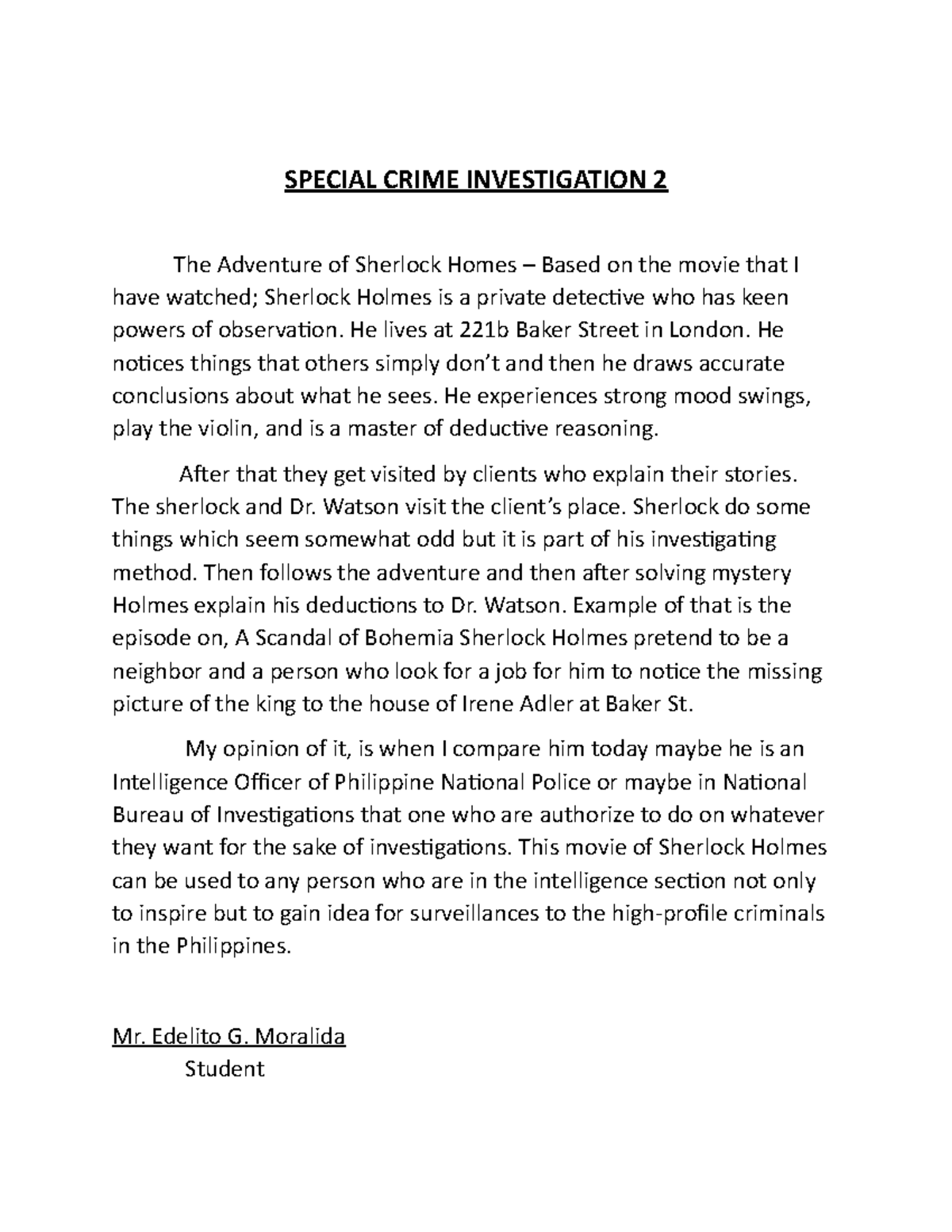 SCI 2 activity - ddddd - SPECIAL CRIME INVESTIGATION 2 The Adventure of ...