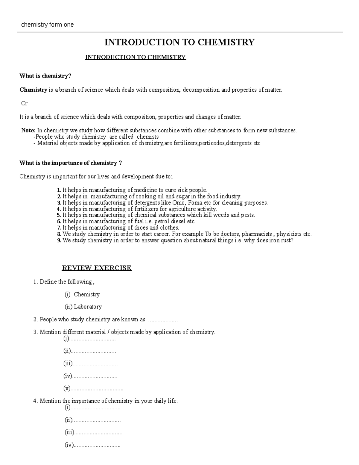 Chemistry form one - Or It is a branch of science which deals with ...
