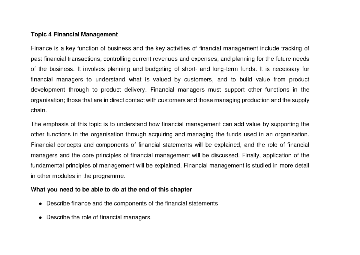 Topic 4 Financial Management RG 09 July 2019 - Topic 4 Financial ...