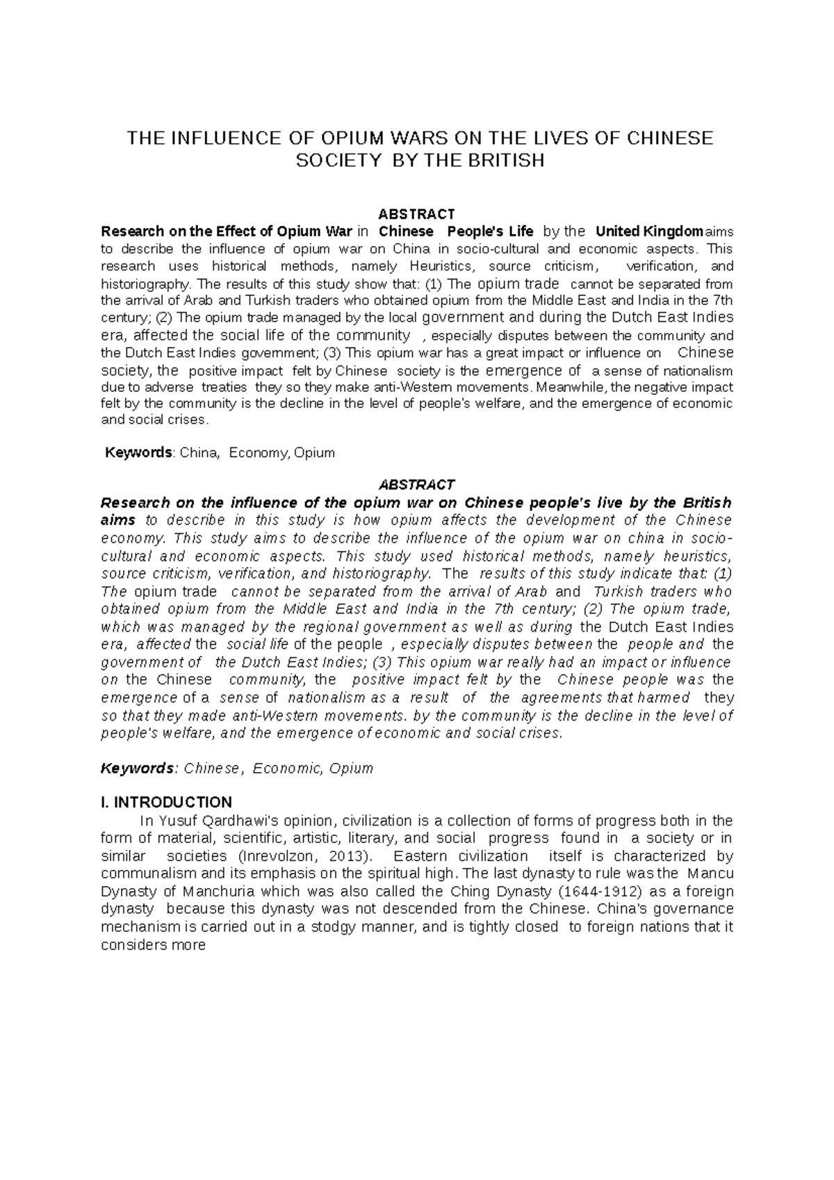 THE Influence OF Opium WARS ON THE Lives OF Chinese Society BY THE ...