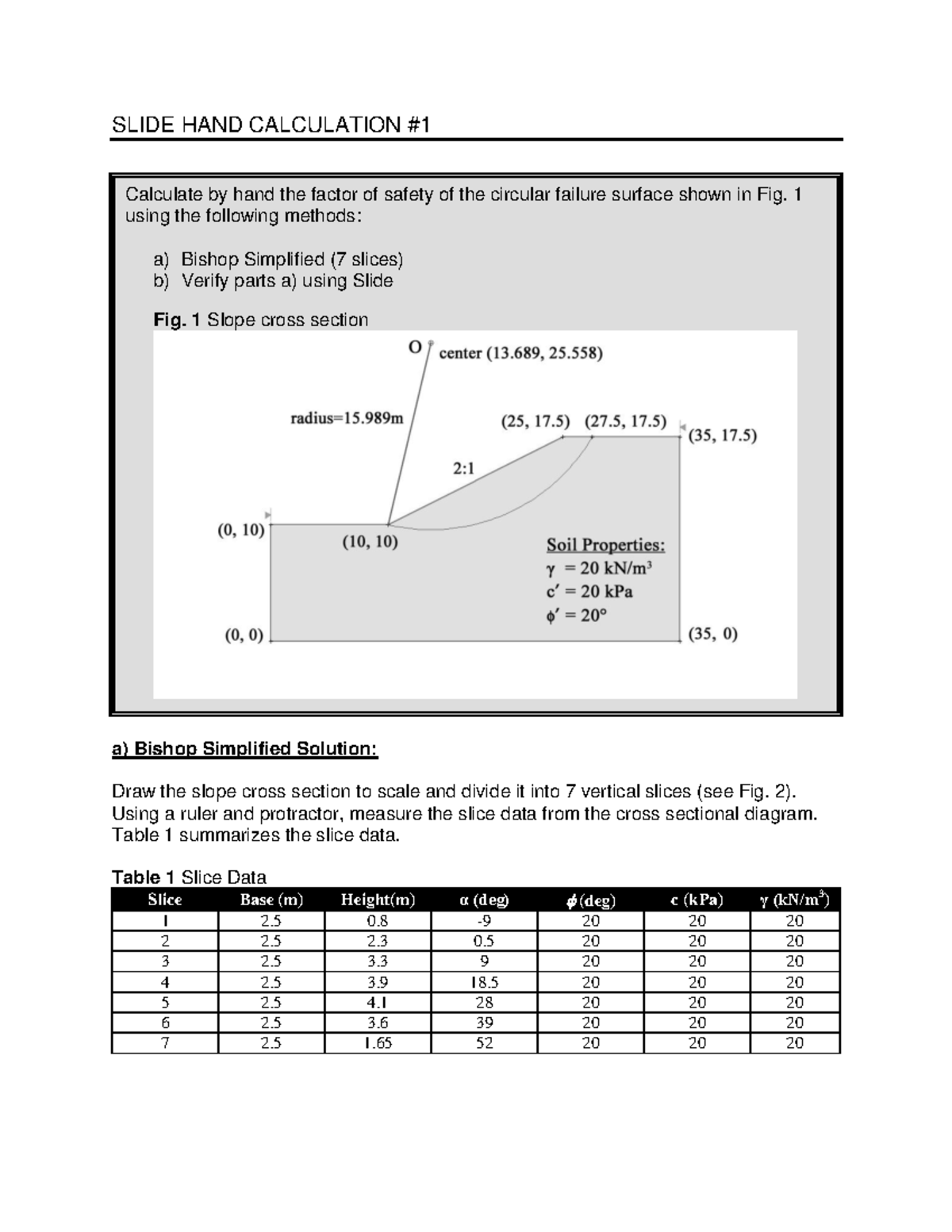 Hand Calculation 1 Simple Homogeneous Dry Slope - SLIDE HAND ...