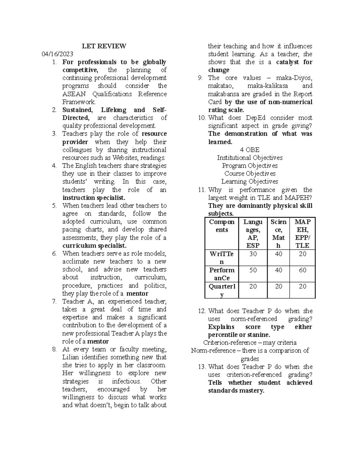 April 16 2023 TRIO TOP Notchers - LET REVIEW 04/16/ For professionals ...